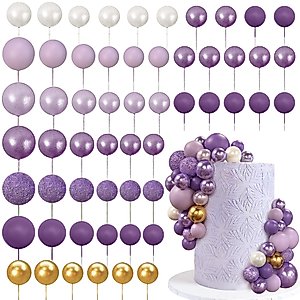 56 PCS Ball Cake Picks Colorful Ball Shaped Cake Topper Pearl Balls Cupcake Cake Insert Topper for Birthday Party Wedding Decoration Supplies Purple Series Seven Colors