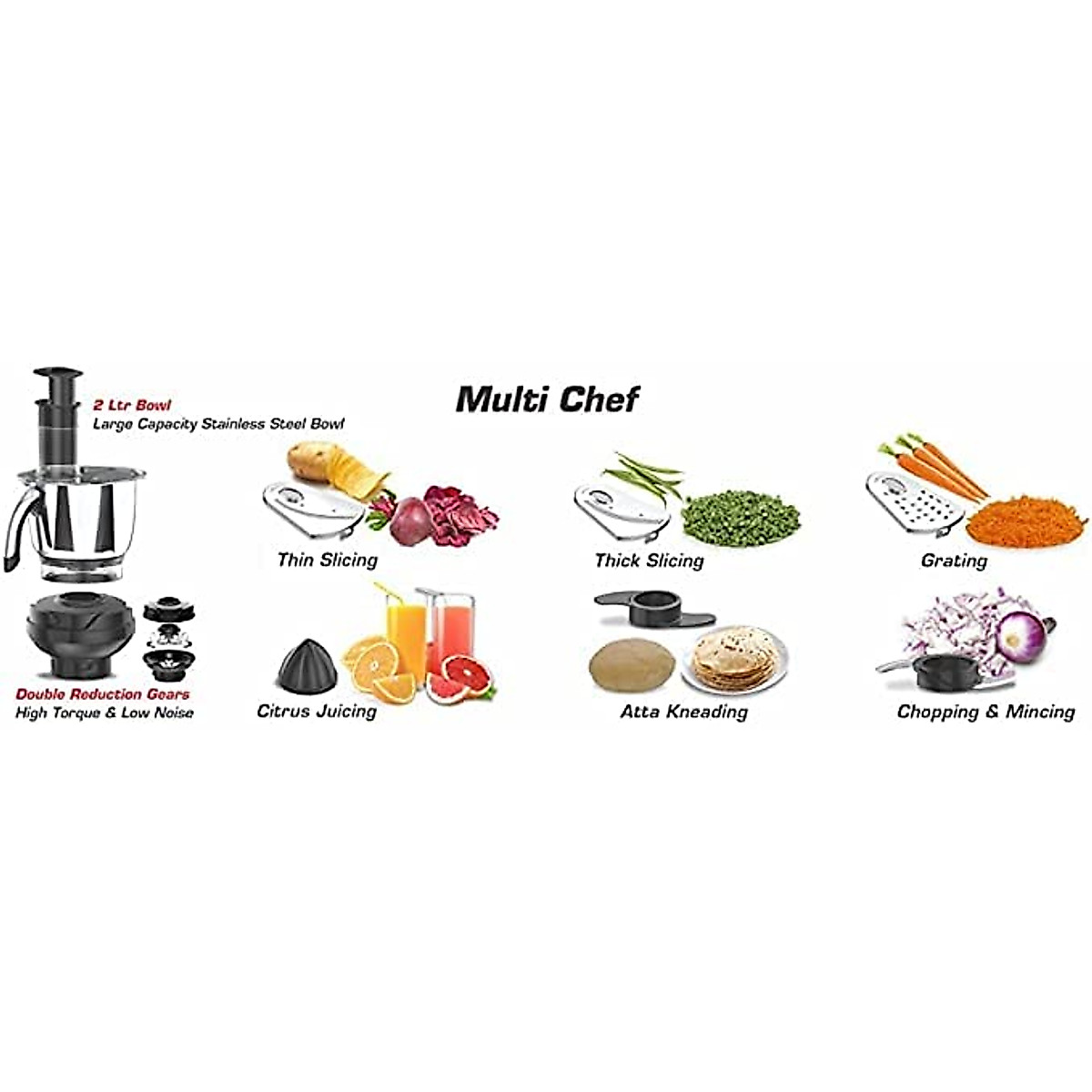 Vidiem ADC All Day Companion Mixer Grinder and Food Processor, slicing, grating, citrus juicing, chopping & kneading 750W 5 Jars Free Service Kit included -110 Volts