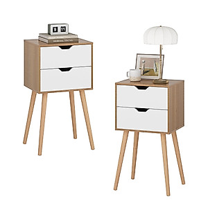 JAXPETY Nightstands Set of 2, Night Stand with Drawers, Bedside Tables with Solid Wood Legs and Large Storage Space, End Table, Side Table, for Bedroom, Natural