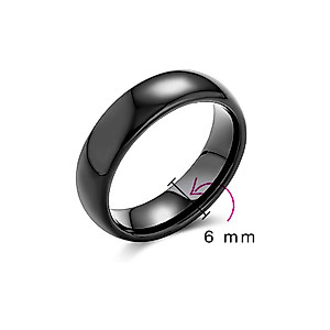 Personalized Simple Dome Black Couples Titanium Wedding Band Ring For Men For Women Comfort Fit 6MM Custom Engraved