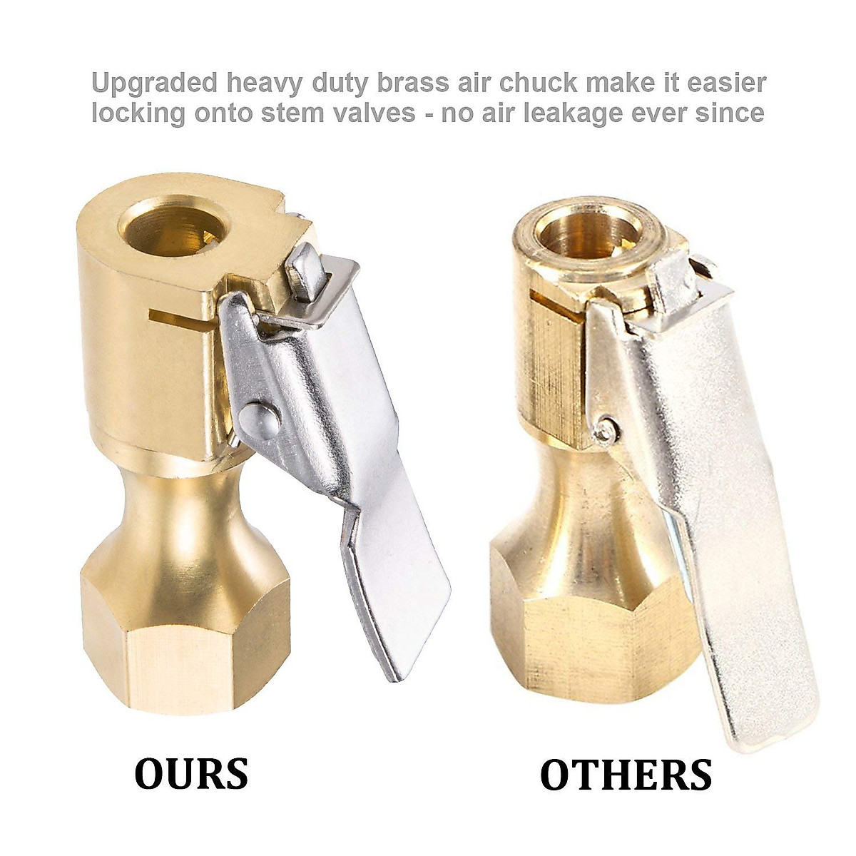 AstroAI Air Chuck, Heavy Duty Closed Flow Lock On Tire Chuck with Clip for Inflator Gauge Compressor Accessories, Yellow, 2 Pack