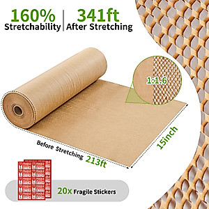 JARLINK Honeycomb Packing Paper, 15"x 213' Bubble Packing Wrap for Packing/Shipping/Moving, Eco-Friendly Bubble Packing Paper Wrapping Roll, Recyclable Moving Supplies With 20 Fragile Sticker Labels