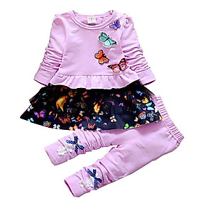 Spring Autumn Infant Little Baby Girls Clothing Set 2 Pieces Set Long Sleeve T Shirt and Skirt Pants for Children Kids Gilrs Toddler Baby (6-12m, Purple)