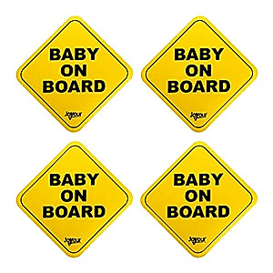 4 Pack - Reflective Safety Baby On Board Car Magnet Signs, 5x5 inch, Waterproof/Weatherproof, Golden Yellow