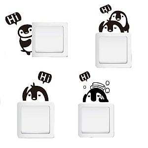 Removable Switch Stickers, 4 Cute Penguins Cartoon Wall Sticker, Light Switch Decor Decals, Family DIY Decor Art Stickers Home Decor Wall for Kids Bedroom Office Home Decoration