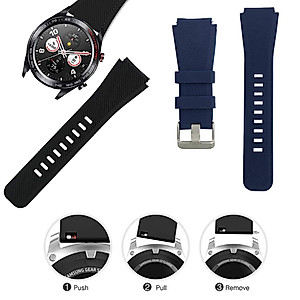 SourceTon Compatible with Huawei Watch GT/Watch GT2 Silicone Bands and Screen Protectors, Silicone Replacement Wristbands (Black & Blue) with Metal Buckle and 2 Screen Films for Huawei Watch GT/ GT2