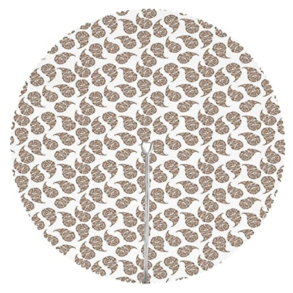 Lirduipu Brown Paisley Pattern Round Outdoor Tablecloth,Round Table Cloth Washable Water Resistance Tablecloth with Umbrella Hole Zippered,for Patio Garden Tabletop Decor(72" Round,Umber White)