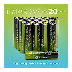 Kratos Power AAA Batteries - 20 Pack Alkaline Batteries - Long-Lasting All-Purpose Triple A Batteries - 10 Year Shelf Life - Mercury & Cadmium Free AAA Battery Pack - Disposable Replacement Batteries