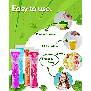 ANSMIO 150 Disposable Popsicle Mold Bags with Zip Seals, 8x2" Freezer Tubes for DIY Ice Pops, Yogurt, Juice & Fruit Smoothies - Includes Funnel for Healthy Snack Prep, BPA-Free, Ice Pop Molds