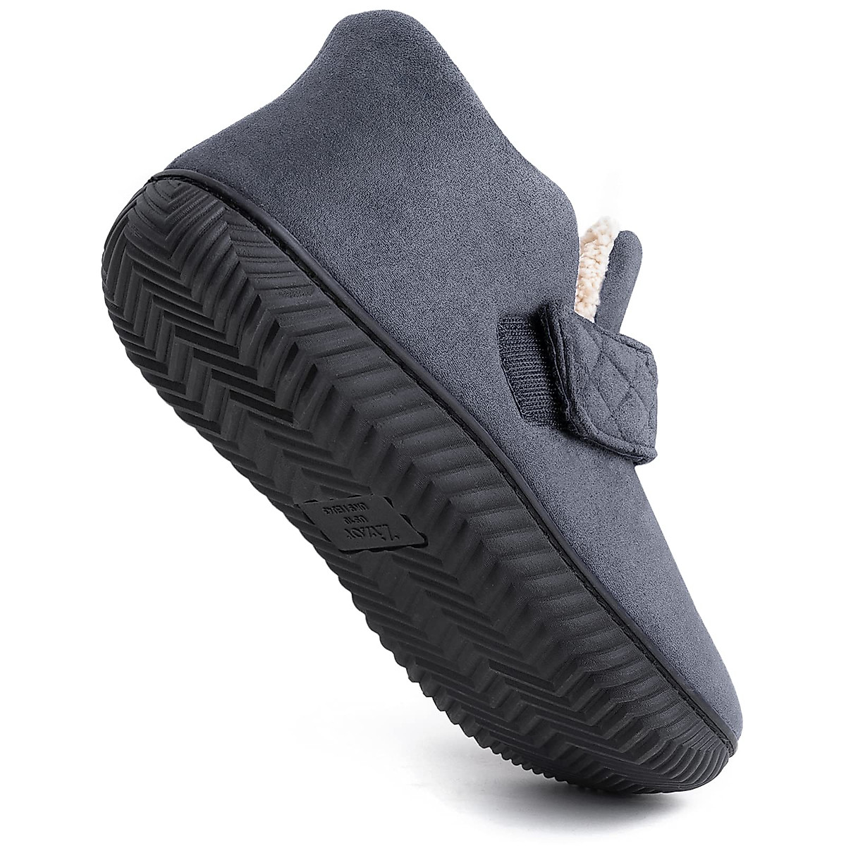 Zizor Mens Slipper, Velcro House Shoes for Diabetic, Men Gifts, Memory Foam, Indoor Outdoor, Winter Ankle Pantuflas with Rubber Sole (Dark Grey, Size 11)