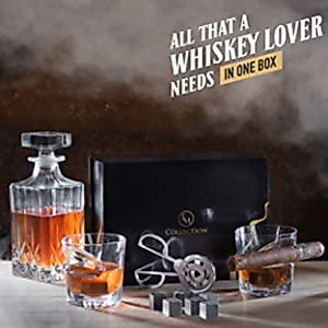 EM collection's Cigar Glass - Whiskey Glass with Cigar Holder | Cigar Cutter | Whiskey Stones | Cigar Accessories | Luxury Box | Gifts for Cigar Lovers, Christmas, Dad, Papa, Uncle