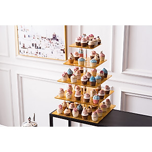 BLBYHO 5 Tier Gold Cupcake Stand, Acrylic Cup Cake Tower Display Dessert Stand, Square Cake and Cupcake Stand Combo Set for Dessert Table Bases para Cupcakes, Good for Party, Wedding, Christmas