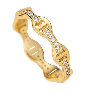 925 Sterling Silver 18K Gold Plated Cubic Zirconia Maritime Mariner Anchor Chain Link Stackable Ring Wedding Band, Nickle Free Hypoallergenic for Sensitive Skin, with Gift Box (5, Yellow Gold)