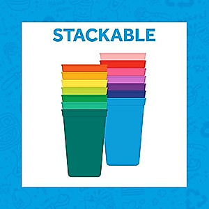 Re-Play Made in USA 10 Oz. Open Cups for Toddlers, Set of 3 - Reusable and Stackable Toddler Cups for Easy Storage - Dishwasher/Microwave Safe Kids Plastic Cups, 4.75" x 3.25", True Blue