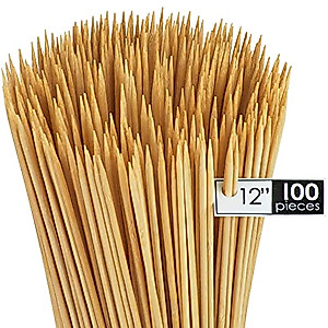 DecorRack 100 Natural Bamboo Skewer Sticks, Natural Wood Barbecue Skewers for Grilling, Kabob, Fruit, Appetizers, Cocktail, Brunch, Chocolate Fountain, BBQ Skewers, 12 inch (Pack of 100)