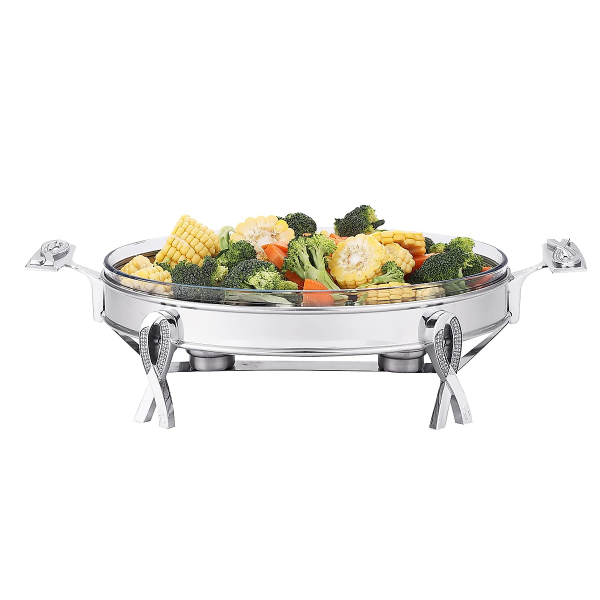 ORDINNER KIT Chafing Dish Buffet Set Stainless Steel Frame Safe Oven Glass Server with Lid Oval Food Warmer Chafing Dishes for Parties 3.2L