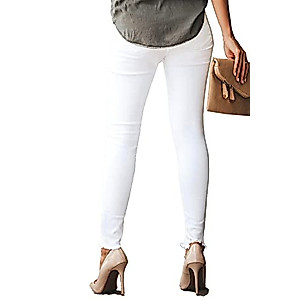 Allimy Women High Rise Stretch Jeans High Waist Ripped Distressed Ankle Skinny White Size 8
