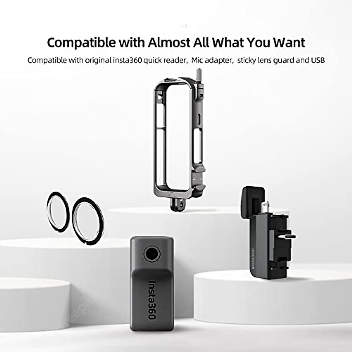 Aluminium Protective Frame and Silicone Lens Guards Cap for Insta360 X3,Metal Durable Housing Cage with Cold Shoe Mount,Bundle Include Metal Cage and Lens Protector