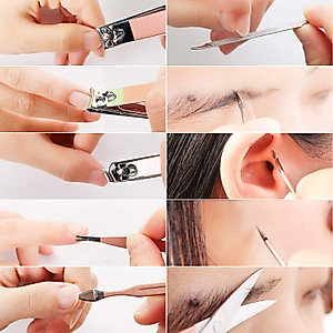 Manicure Set, Travel Mini Nail Clippers Kit Pedicure Care Tools, 10pcs Stainless Steel Grooming kit (Pink)