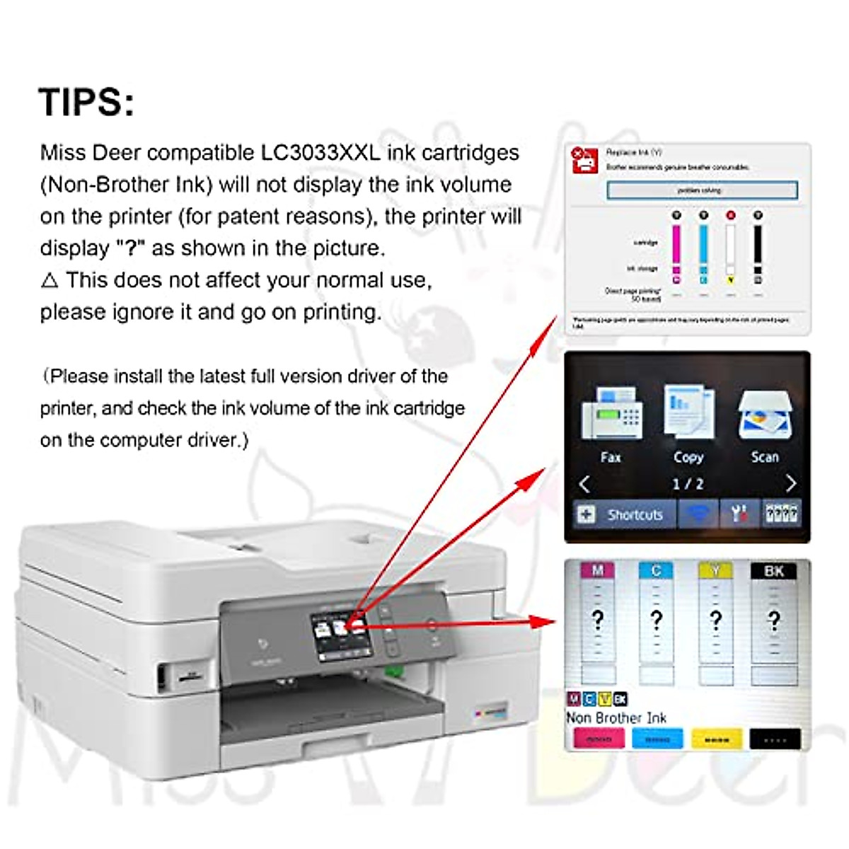 Miss Deer Upgraded LC3033 Ink Cartridges, Replacement for Brother 3033 LC3033XXL LC3033 LC3035XXL LC3035 Work for Brother MFC-J995DW MFC-J805DW MFC-J815DW (1Black, 1Cyan, 1Magenta, 1Yellow) 4 Pack