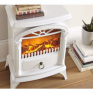 e-Flame USA Hamilton Indoor Compact Freestanding Electric Fireplace Space Heater - Realistic 3-D Wood Burning Flame (Winter White)