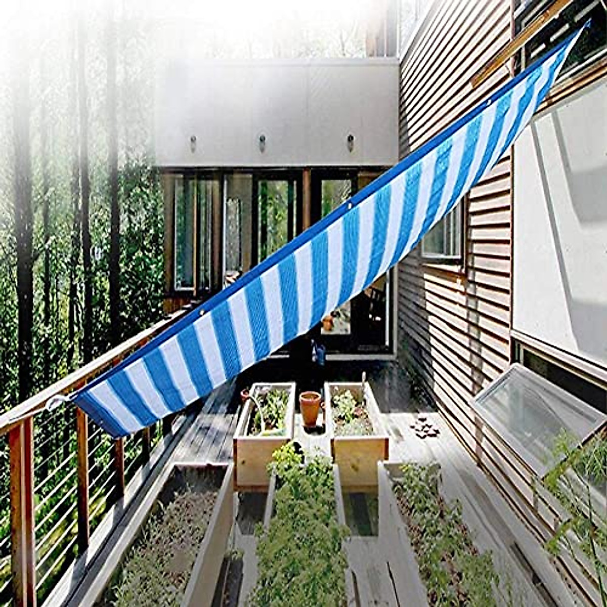 ALBN-Shading net Stripe Anti-UV Balcony Shadow Metal Hole Foldable Polyester, 14 Sizes (Color : Blue White, Size : 0.9x4m)