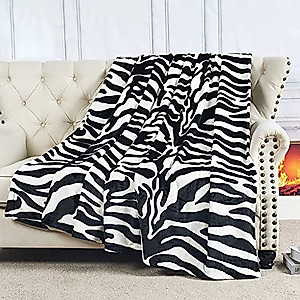 Home Soft Things Light Weight Animal Safari Style Black White Zebra Printed Flannel Fleece Blanket (Queen)