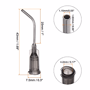 HARFINGTON 12pcs Blunt Tip Dispensing Needles, 16 Gauge 45 Degrees Bent Dispensing Tips 1" End Angled Dispenser Needle with Luer Elbow Blunt Needle for Oil or Glue Applicator, Gray