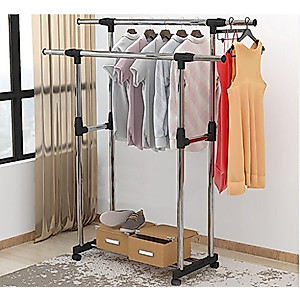 Panet Coat Rack Double Pole Coat Rack Indoor and Outdoor Clothes Rack Stainless Steel Drying Rack Free Standing Coat Rack (Color : A)