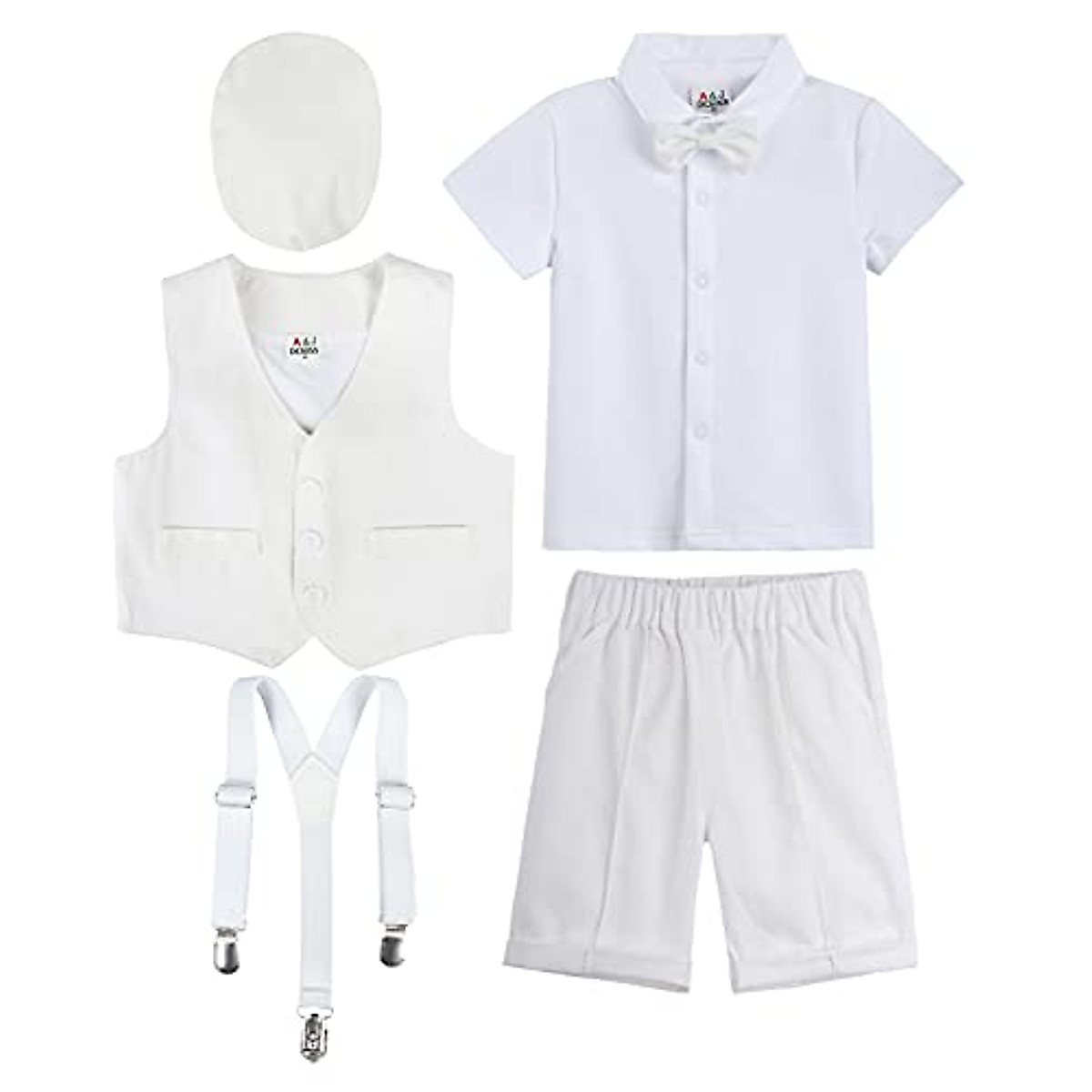 A&J DESIGN Baby Boy Baptism Outfits Toddler Christening Suits Wedding Ring Bearer Formal Suspenders Dress Clothes with Hat Ivory 3T