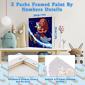 xackcme 2 Pack Cartoon Paint by Number for Kids with Wooden Frame-Cartoon Paint by Numbers for Kids Ages 4-8-12,Easy Paint with Numbers DIY Acrylic Oil Painting Kits for Home Wall Decor(8X8inch)