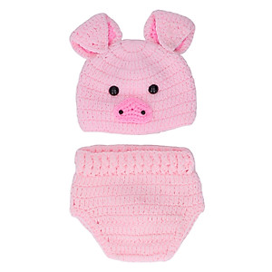 SUNGOOYUE Baby Cute Animal Photoshoot Clothes, Pig Shape Woolen Thread Baby Photography Props Outfit for Infants 0-3 Months (Pink)