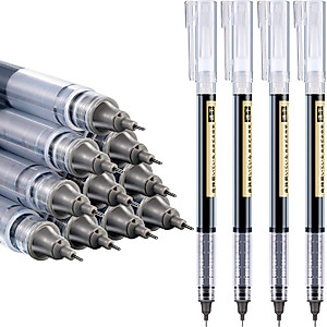 12 Pieces Rolling Ball Pens, Quick-Drying Ink 0.5 mm Extra Fine Point Pens Liquid Ink Pen Rollerball Pens (Black)
