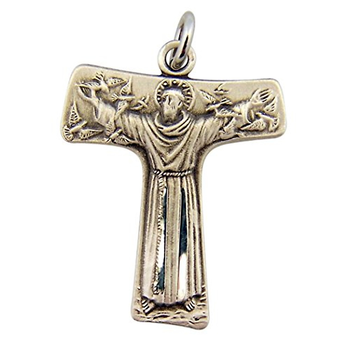 HMHInc Sterling Silver Saint Francis of Asissi Tau Cross Crucifix Pendant, 1 Inch