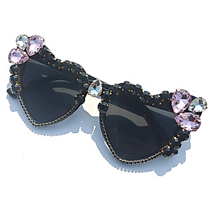 willochra Heart shaped Rhinestone Sunglasses Women Fashion Diamond bling party Sun Glasses Crystal Shades (black)