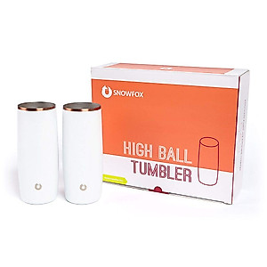 SNOWFOX Premium Vacuum Insulated Stainless Steel Cocktail Glass/Drink Tumbler -Set of 2 -Drinks Stay Icy Cold -Thermal Highball Glasses -Elegant Home Entertaining -Classic Barware -14.5 oz -White/Gold