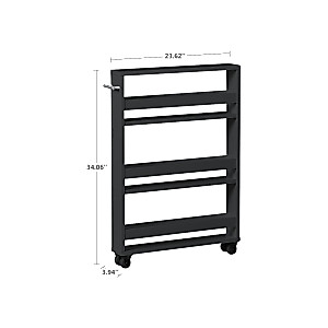 MUSEHOMEINC Compact Space Kitchen Pantry,3-Tier Kitchen Removable Storage Cart, Slim Slide Out Rolling Pantry Shelf for Narrow Spaces（Black）