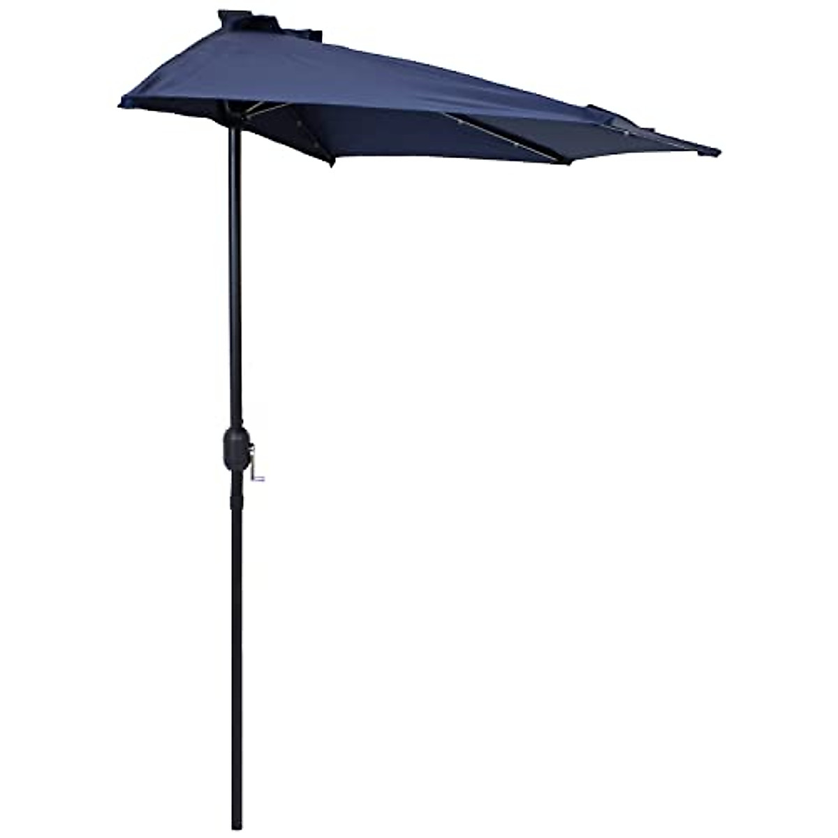 Sunnydaze 9-Foot Solar Outdoor Half Patio Umbrella with LED Lights - Shade for Apartment Decks, Balconies, and Smaller Garden and Yard Spaces - Navy Blue