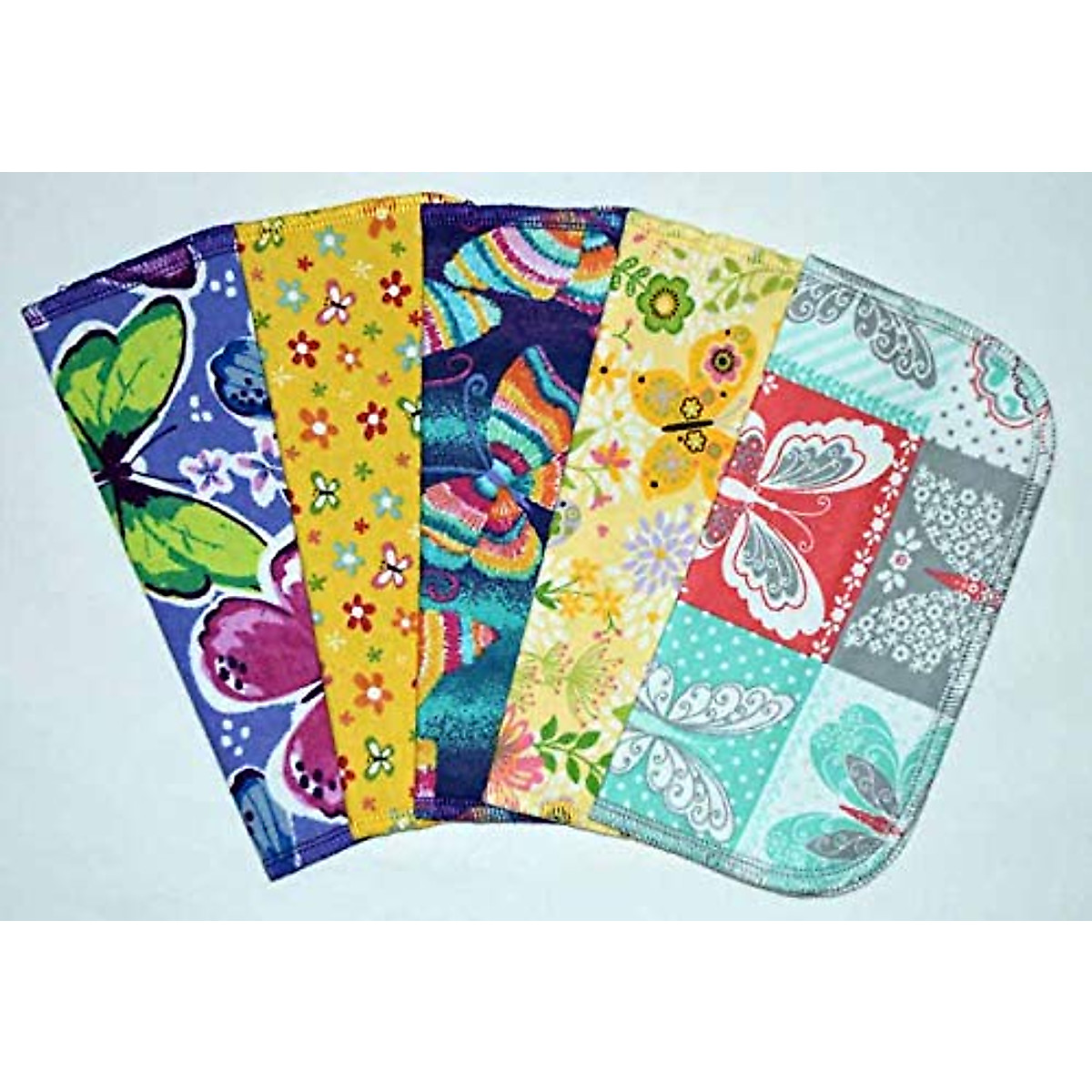 2 Ply Printed Flannel 8x8 Inches Set of 5 Little Wipes Butterfly Kisses