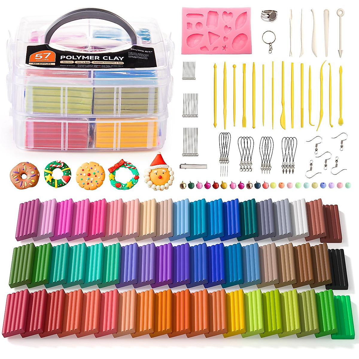 Polymer Clay, Shuttle Art 57 Colors Oven Bake Modeling Clay, Creative Clay Kit with 19 Clay Tools and 10 Kinds of Accessories, Non-Toxic, Non-Sticky, Ideal DIY Art Craft Clay Gift for Kids Adults…
