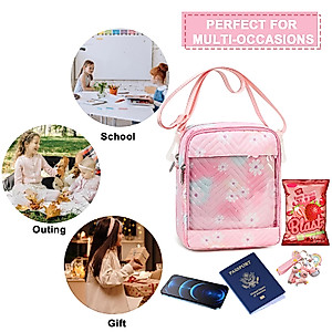 CAMTOP Crossbody Purse Small Messenger Bag with Clear Pocket for Teen Girls Kids(Daisy Pink)