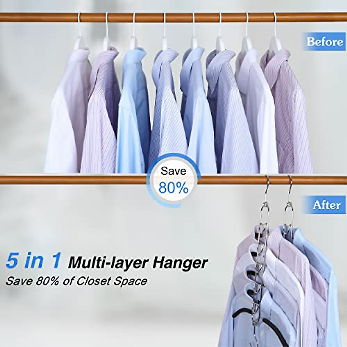 TOPIA HANGER 5 in 1 Multi Layer Clothing Hanger with Anti-Slip EVA Sponge (3 pack), Duty Space Saving Clothes Metal Hanger, Closet Organizers and Storage for Tank Tops, Shirt,Sweater,Coat- Black CT26B