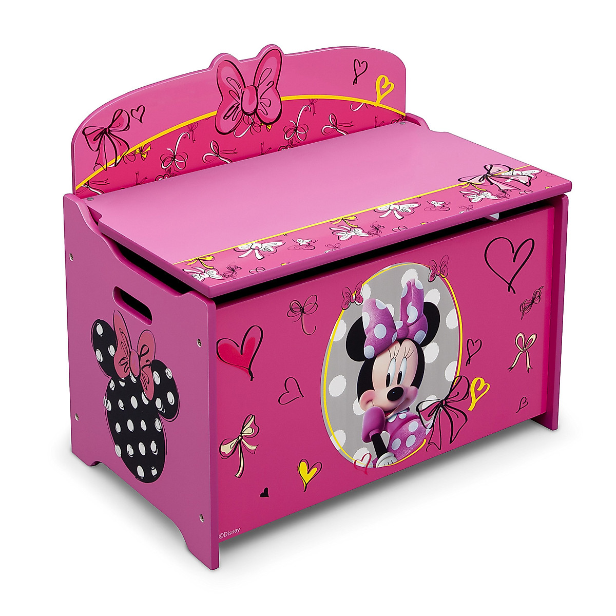 Delta Children 4 Seat Activity Picnic Table with Umbrella and Lego Compatible Tabletop, Minnie Mouse (32.5 in x 34.25 in x 53.5 in) Deluxe Toy Box, Disney Minnie Mouse