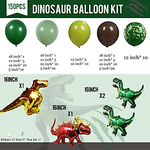 Dinosaur Balloon Arch Garland Kit 117 Pcs Dark Green Sage Green Brown Dinosaur Foil Balloons for Kids Boys Jungle Safari Dinosaur Theme Party Baby Shower Decoration Supplies