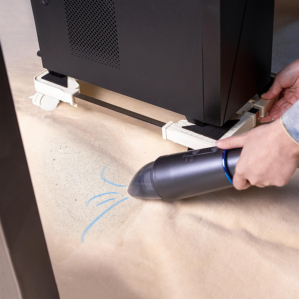 Computer Tower Stand with Wheels Adjustable CPU Stand PC Tower Stand Cart Suitable for Most PC Brackets On The Carpet Floor (White)