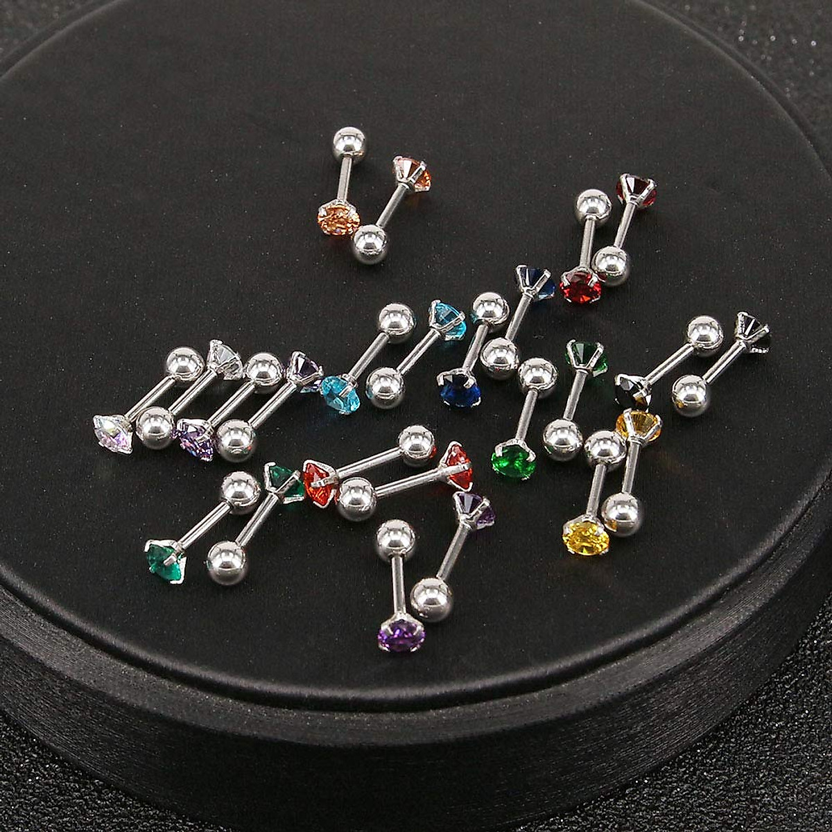 ZS 12 Pairs CZ Ear Stud Mixed Colors Cartilage Earrings Set Stainless Steel Barbell Studs Earrings Helix Tragus Piercing (Ball Backs,16g(1.2mm))