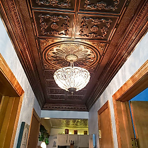 From Plain To Beautiful In Hours 238ag-24x24-25 Rose Window PVC 2' x 2' Lay-in or Glue-up Ceiling Tile, Pack of 25, Antique Gold, 25 Piece