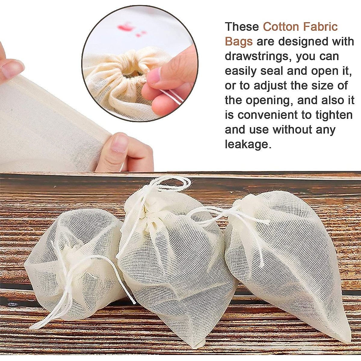Cotton Drawstring Bags 100 Pieces, 3.94x3.15 Inches Unbleached Fabric Cloth Muslin Reusable Cotton Cheese Nut Milk Bags Tea Bags Spice Bags Muslin Bags with Drawstring for Spice, Tea, Coffee