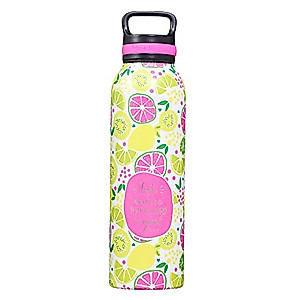 Christian Art Gifts Stainless Steel Double Wall Vacuum Insulated Water Bottle for Women: Taste and See - Psalm 34:8 Inspirational Bible Verse w/Carry Handle Lid Hot/Cold, Lime Green & Pink, 24 oz.