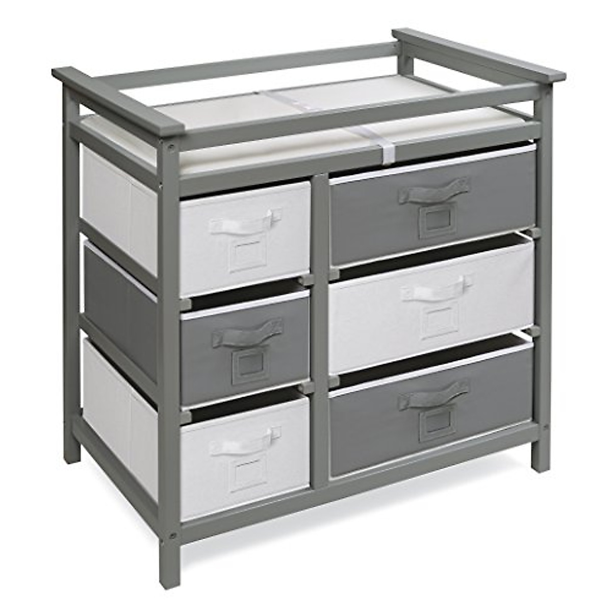 Badger Basket Modern Baby Changing Table with 6 Storage Drawers and Pad - Gray